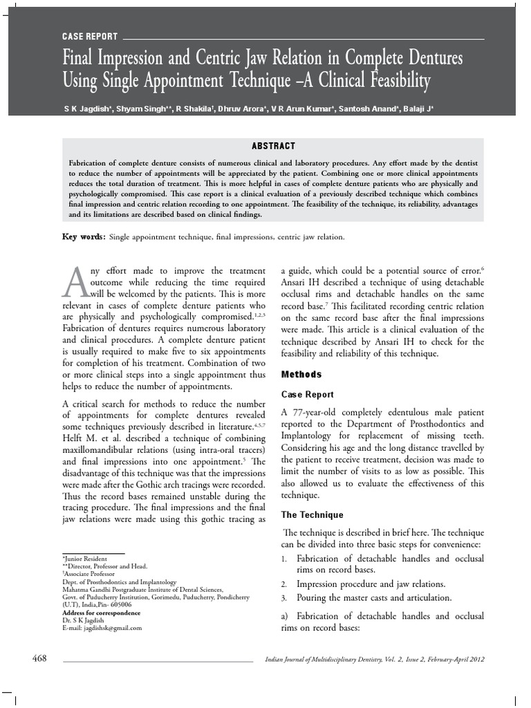 Case Report Final Impression Centric Jaw Relation | PDF | Dentures ...