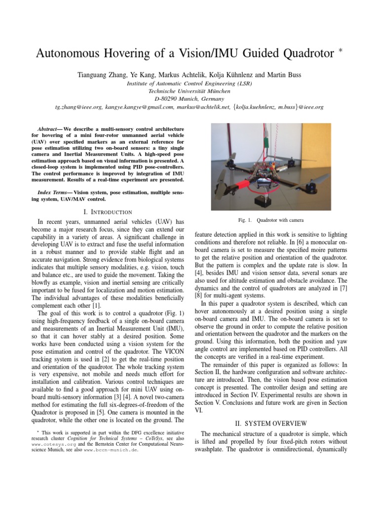 Autonomous Hovering of A Vision/IMU Guided Quadrotor | PDF | Quadcopter | Inertial Navigation System