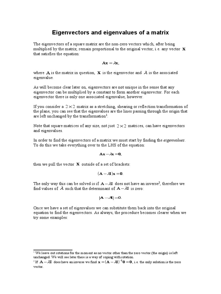 Eigenvectors and Eigenvalues of A Matrix: I A I A | PDF | Eigenvalues And Eigenvectors | Matrix ...