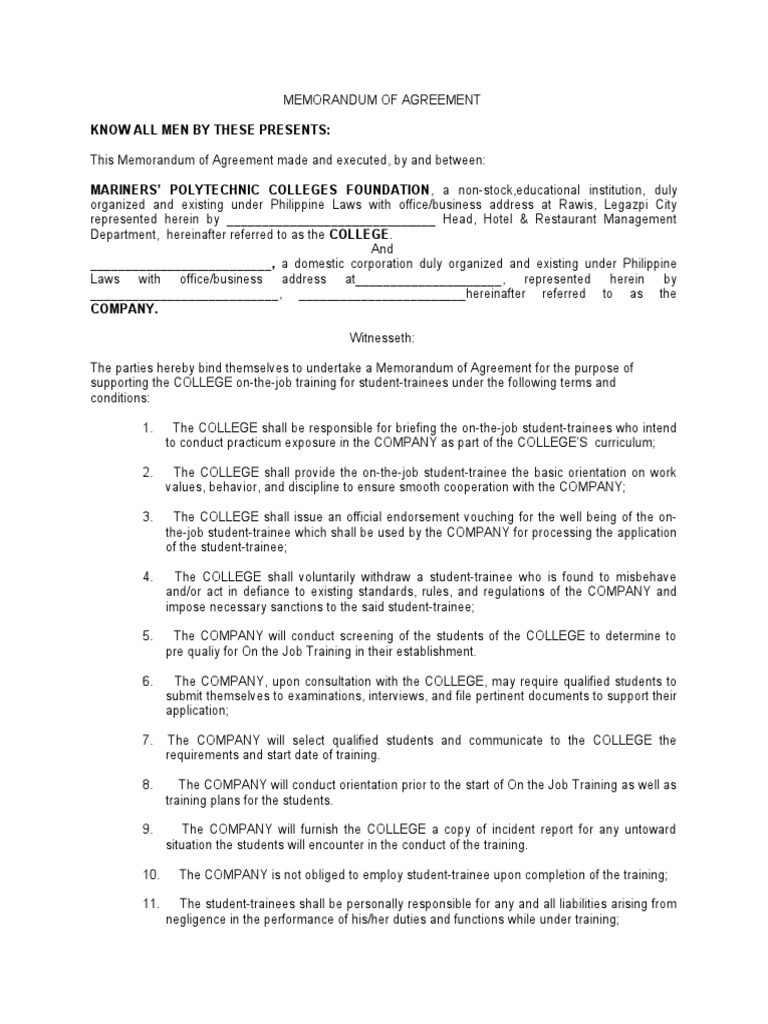 Moa For Ojt (Revised) | PDF | Common Law | Virtue