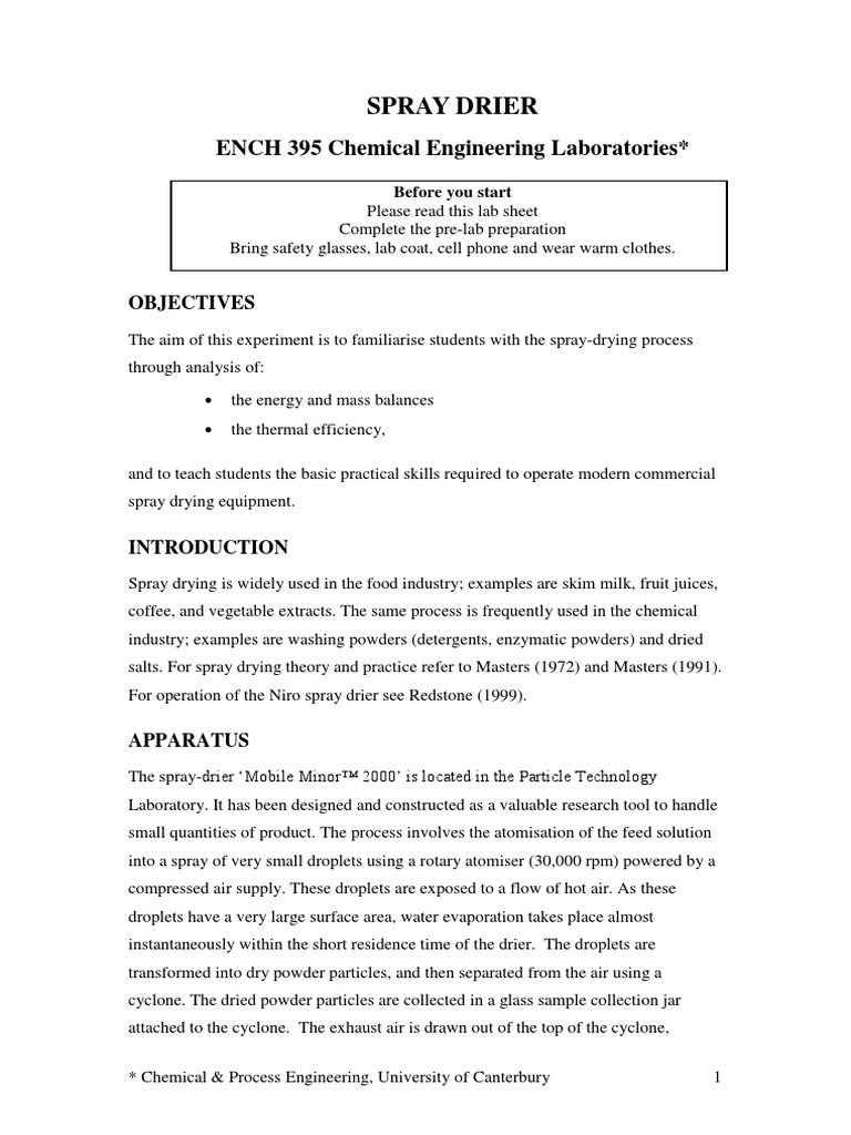 Spray Drier Lab Manual | PDF | Humidity | Enthalpy