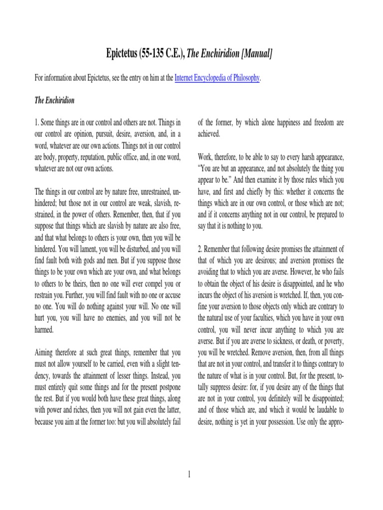 Epictetus (55-135 C.E.), The Enchiridion (Manual) | PDF | Epictetus ...