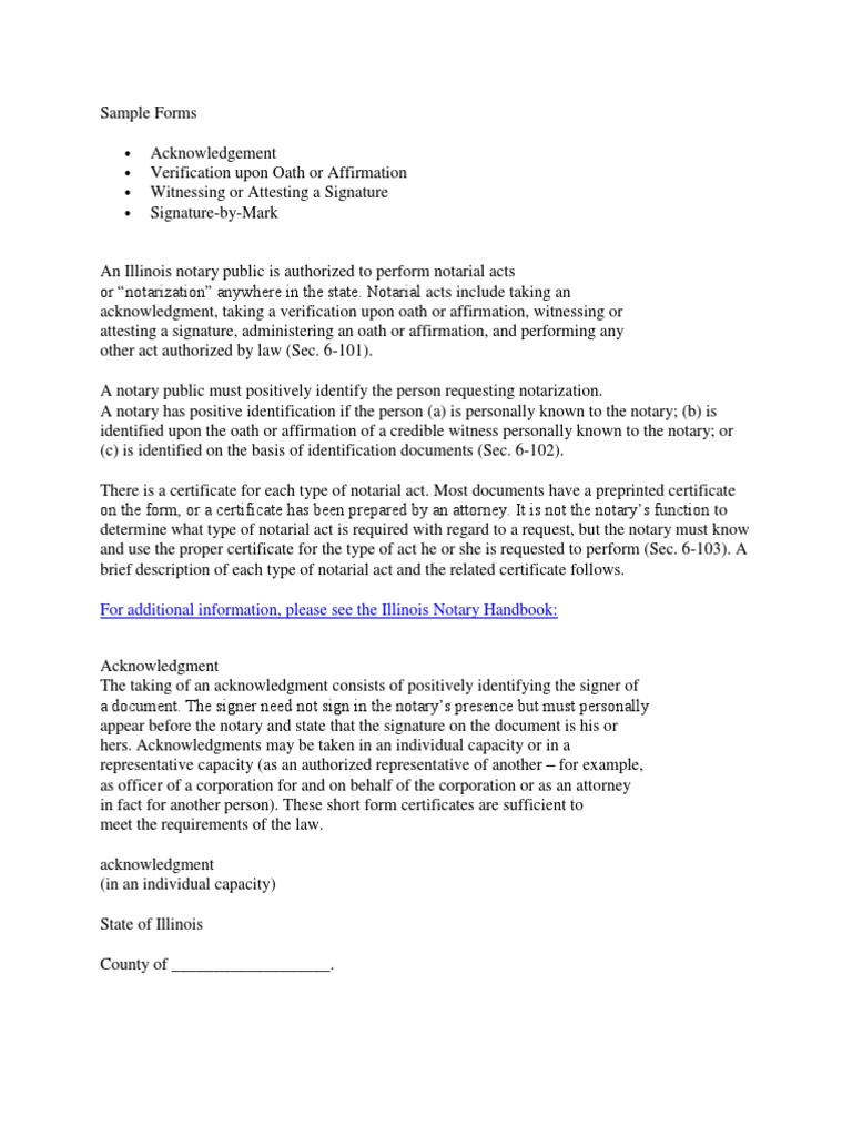 For Additional Information, Please See The Illinois Notary Handbook ...