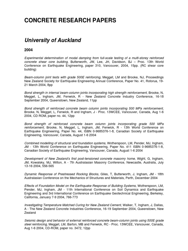 University Concrete Research Papers | PDF | Earthquake Engineering ...
