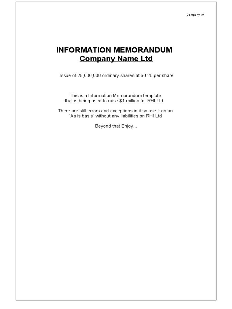 Information Memorandum | Dividend | Mergers And Acquisitions