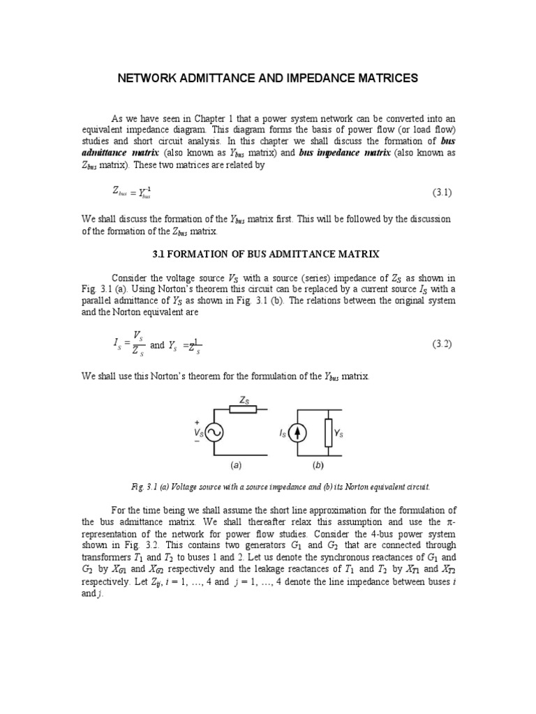 Network Admittance and Impedance Matrices: Admittance Matrix (Also ...