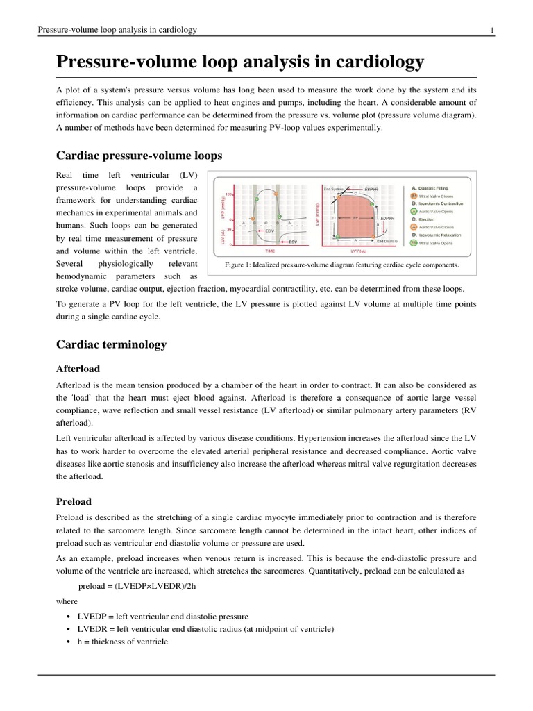 Wiki Pressure-Volume Loop Analysis in Cardiology | PDF | Heart | Heart ...