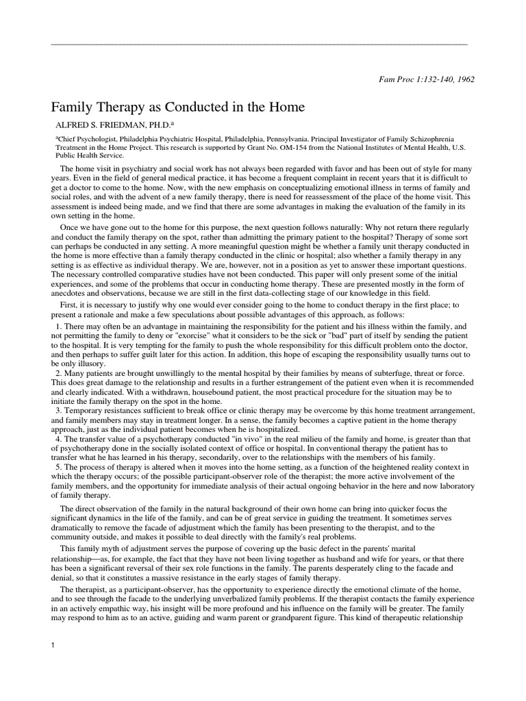 Family Therapy As Conducted in The Home: Fam Proc 1:132-140, 1962 | PDF ...