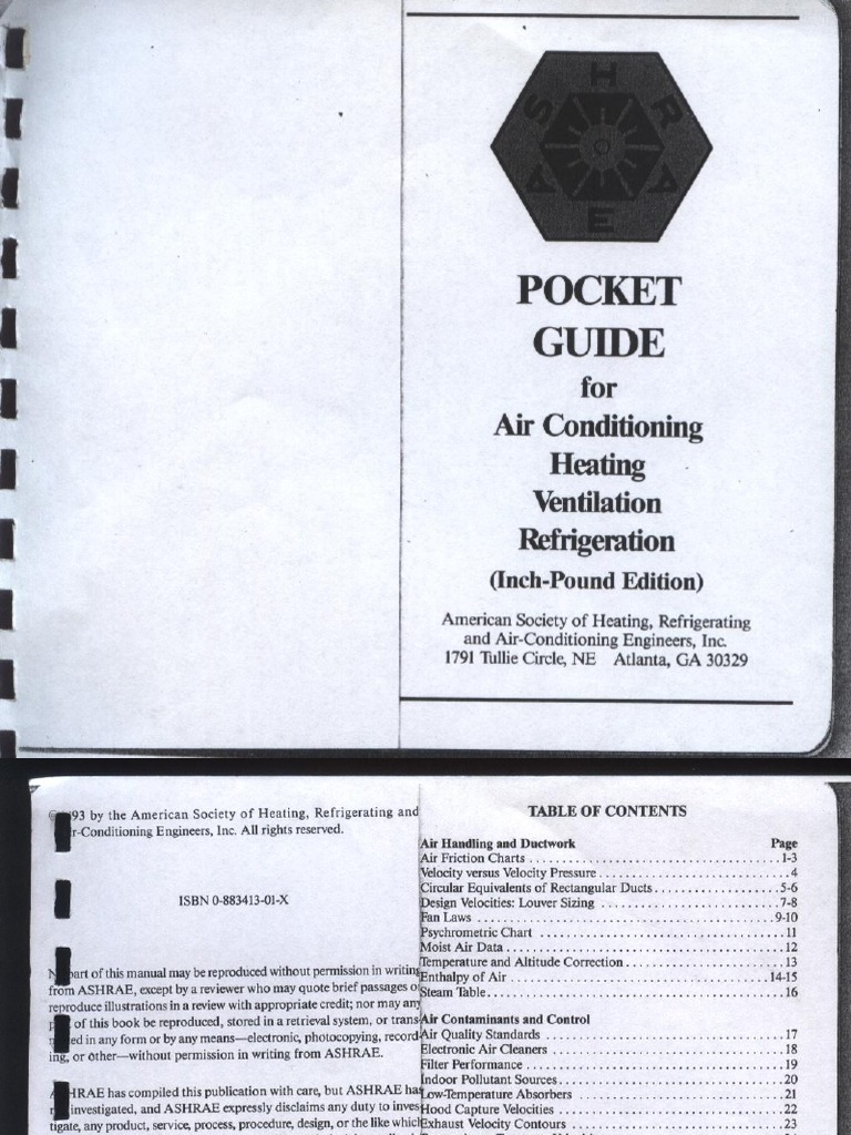 Ashrae Pocket Guide For Air Conditioning Heating Ventilation ...