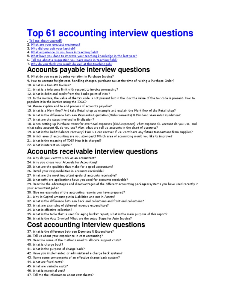 Top 61 Accounting Interview Questions | PDF | Cost Accounting | Expense