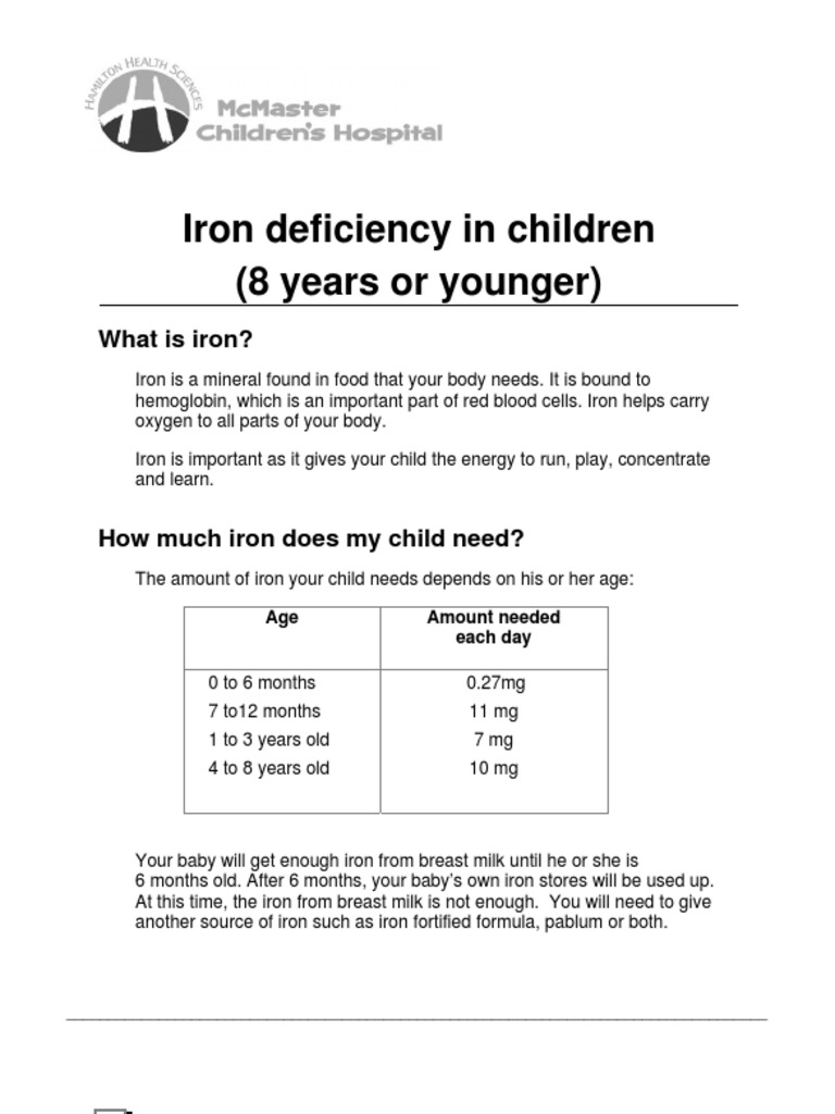 Iron Deficiency in Children (8 Years or Younger) : Key Points To ...