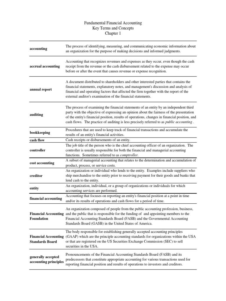Key Terms and Concepts - CH 01 | PDF | Financial Accounting Standards ...