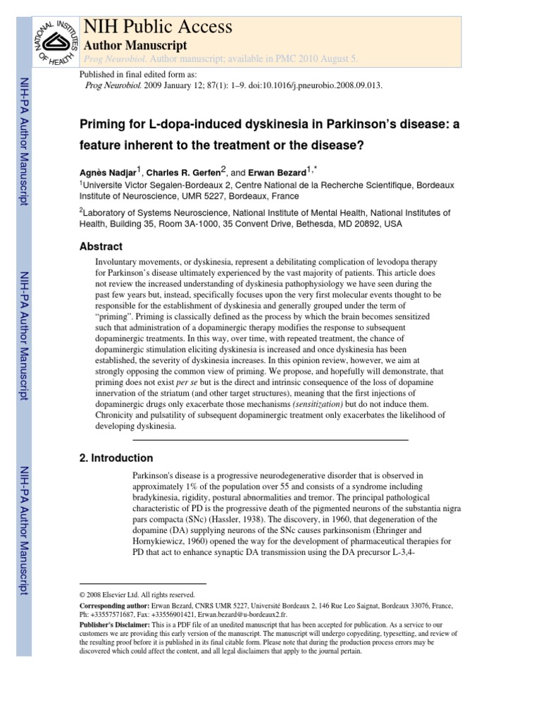 Agnès Nadjar A, Gerfen CR, Bezard E - Priming For L-Dopa-Induced ...
