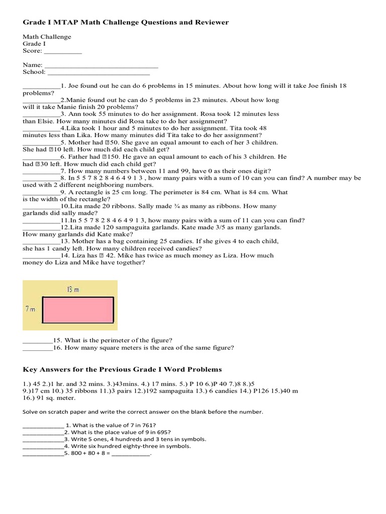 Grade I MTAP Math Challenge Questions and Reviewer | PDF | Fraction ...