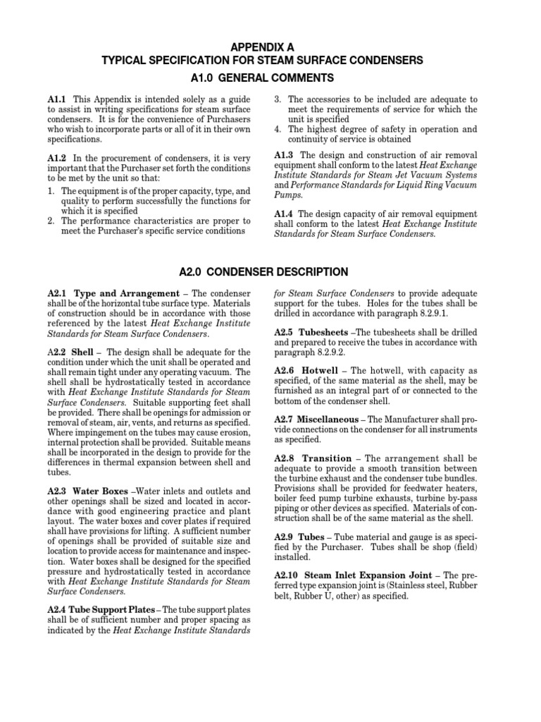 Typical Specification For Steam Surface Condensers Appendix A | PDF ...