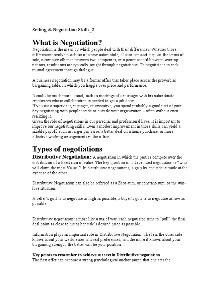 Selling & Negotiation Notes | PDF | Negotiation | Bargaining