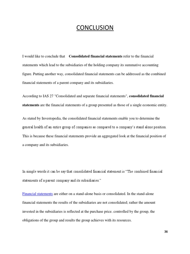 Conclusion: Statements Are The Financial Statements of A Group ...