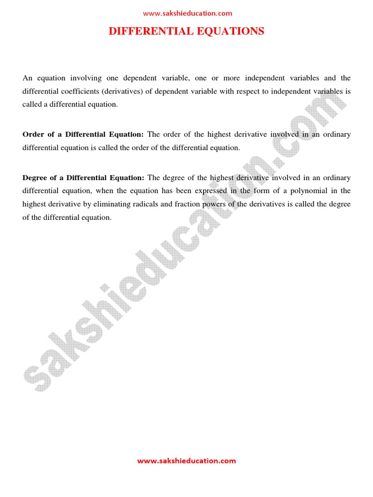 Differential Equations | PDF | Variable (Mathematics) | Equations