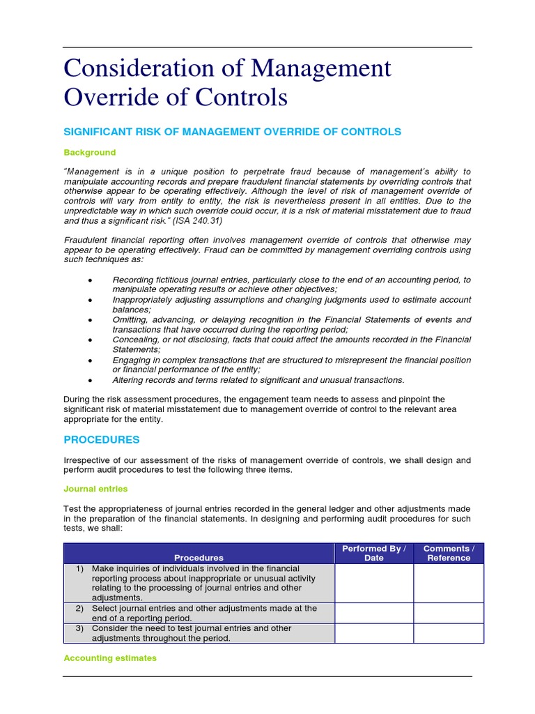 Consideration of Management Override of Controls | PDF
