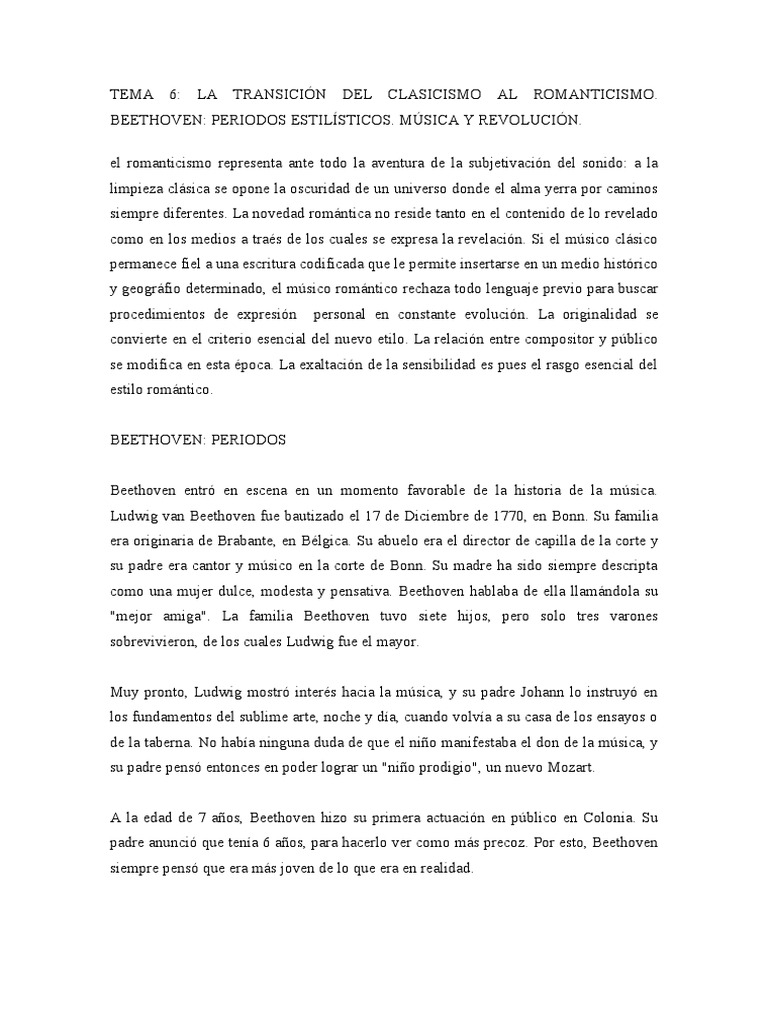 Transición Del Clasicismo Al Romanticismo | PDF | Ludwig Van Beethoven | Sonata