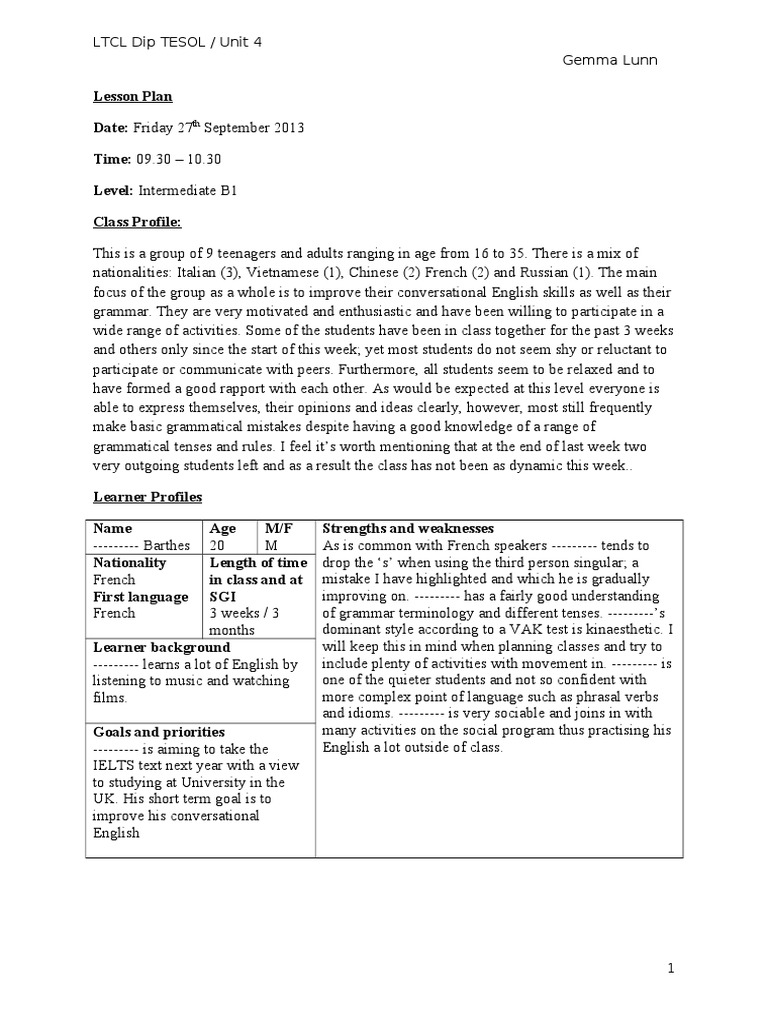 Intermediate English Lesson Plan | PDF | Italian Language | English ...
