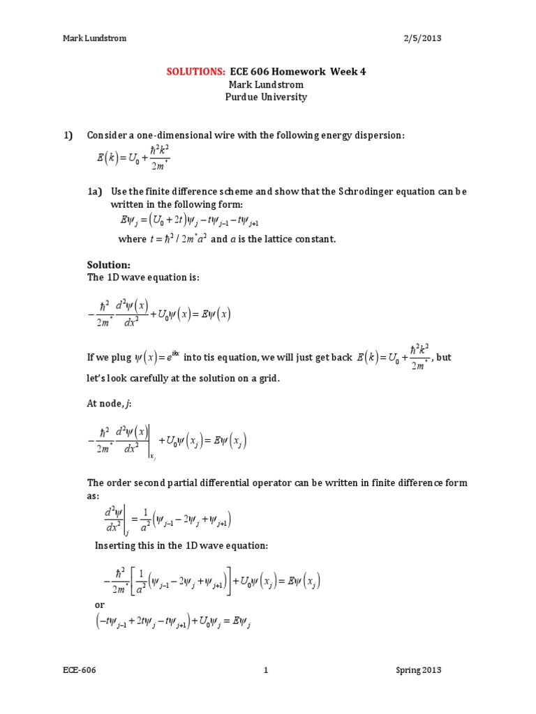 HW4 Solutions ECE Mark Lundstrom Purdue University | PDF | Ellipse | Band Gap