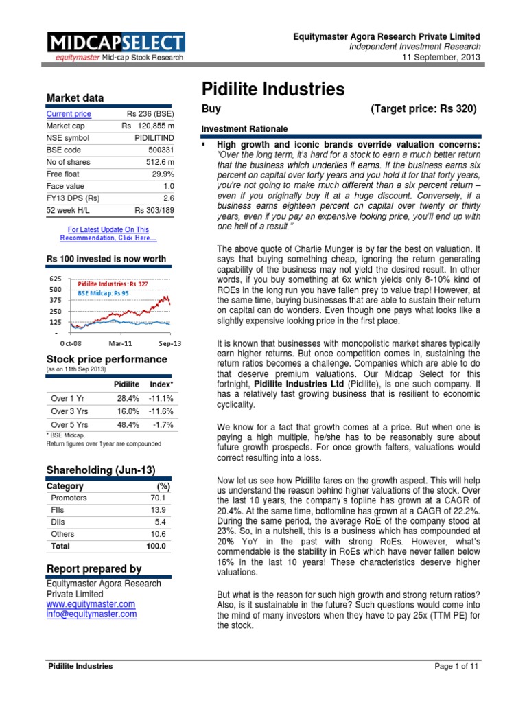Pidilite Industries Analysis | PDF | Margin (Finance) | Stocks