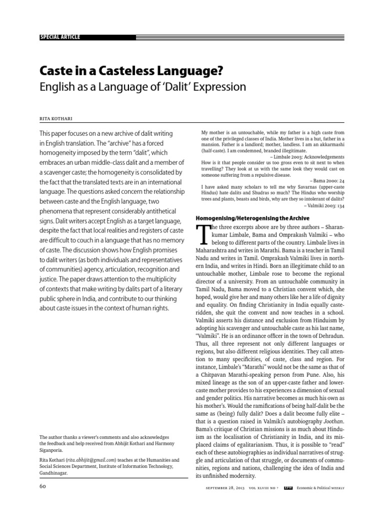 Caste in A Casteless Language | PDF | Dalit | Translations