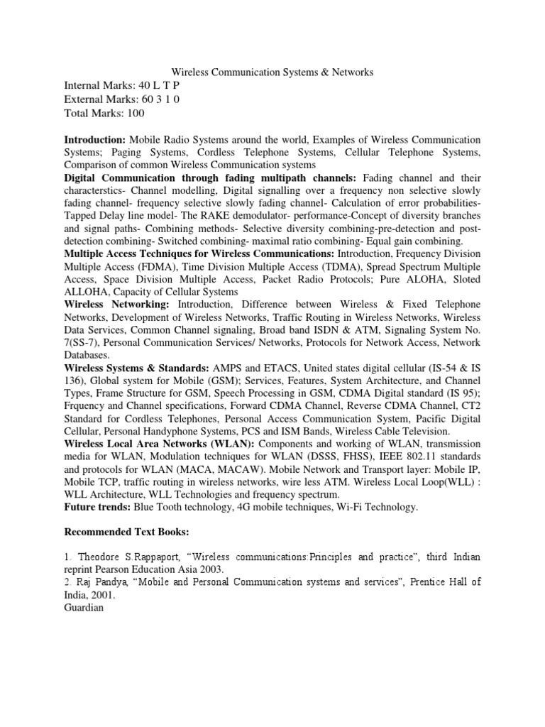 Wireless Communication Systems & Networks | PDF | Channel Access Method ...