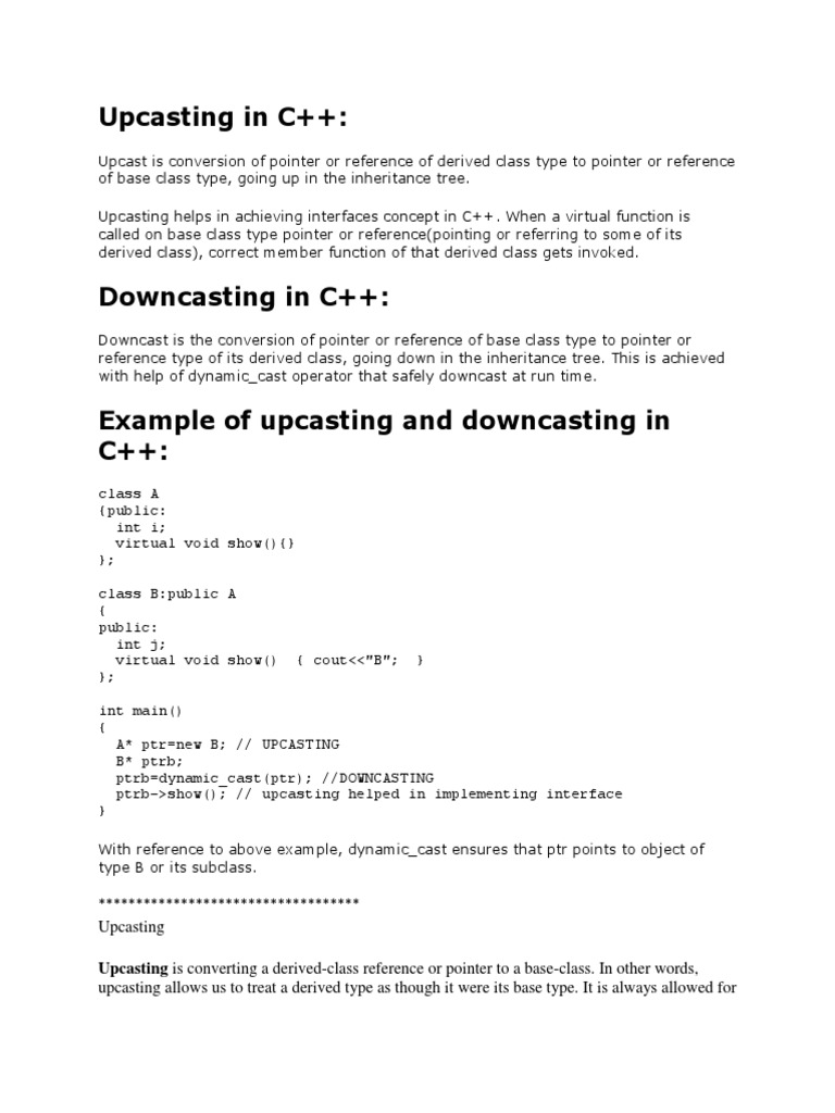 Upcasting and downcasting in C | PDF