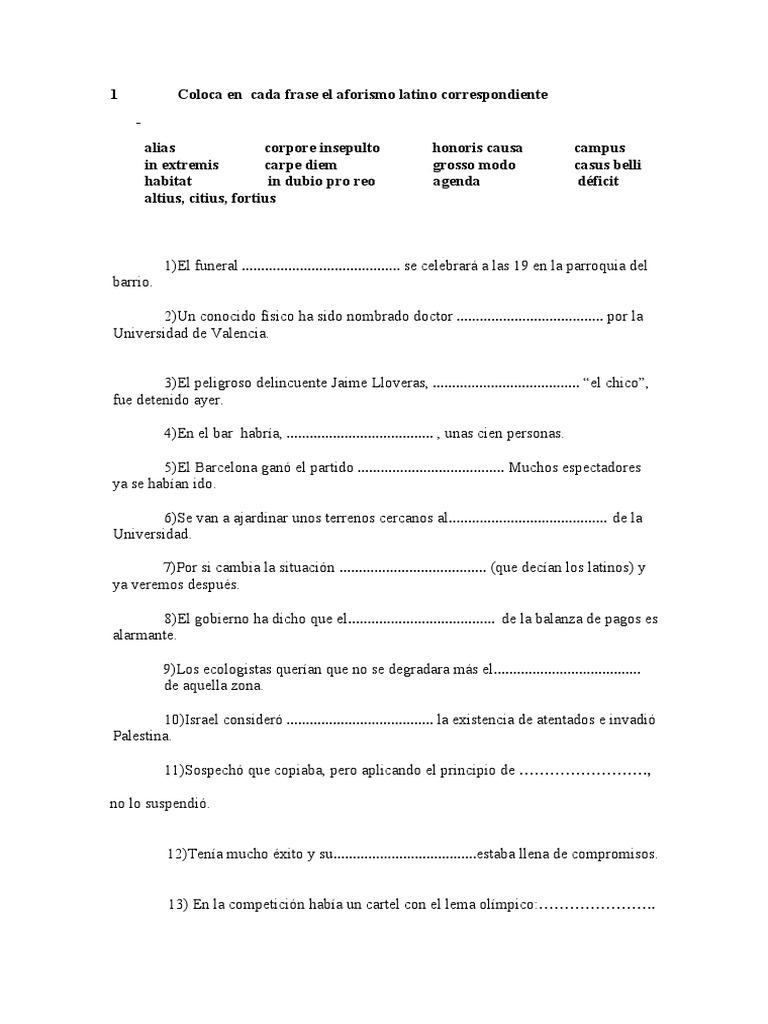 Ejercicios Latinismos | PDF