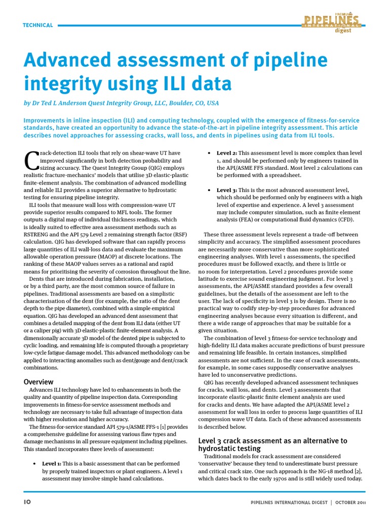 Advanced Assessment of Pipeline Integrity Using ILI Data | PDF ...