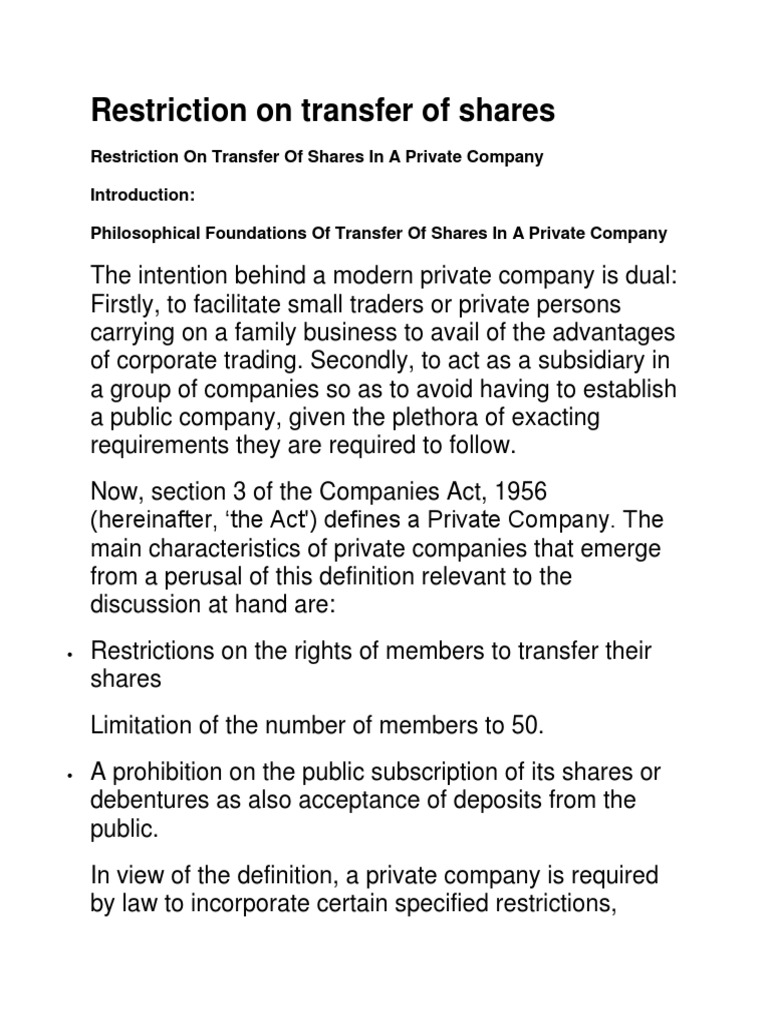 Restrictions on Share Transfers in Private Companies | PDF | Board Of ...