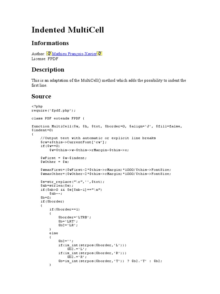 Indented MultiCell Information for FPDF | PDF | Software | Computing ...