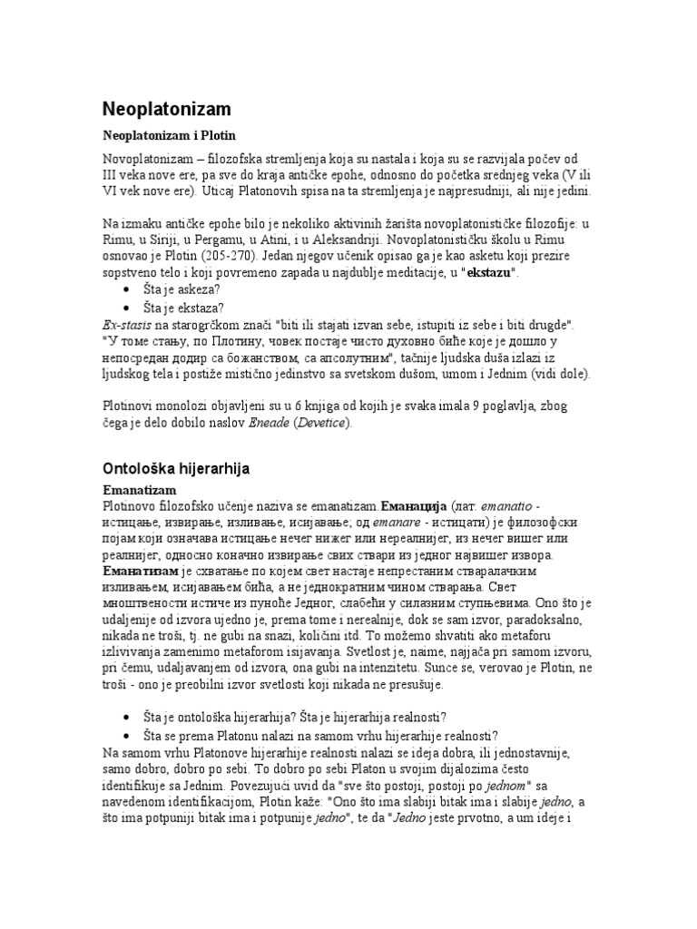 Neoplatonizam - Plotin | PDF