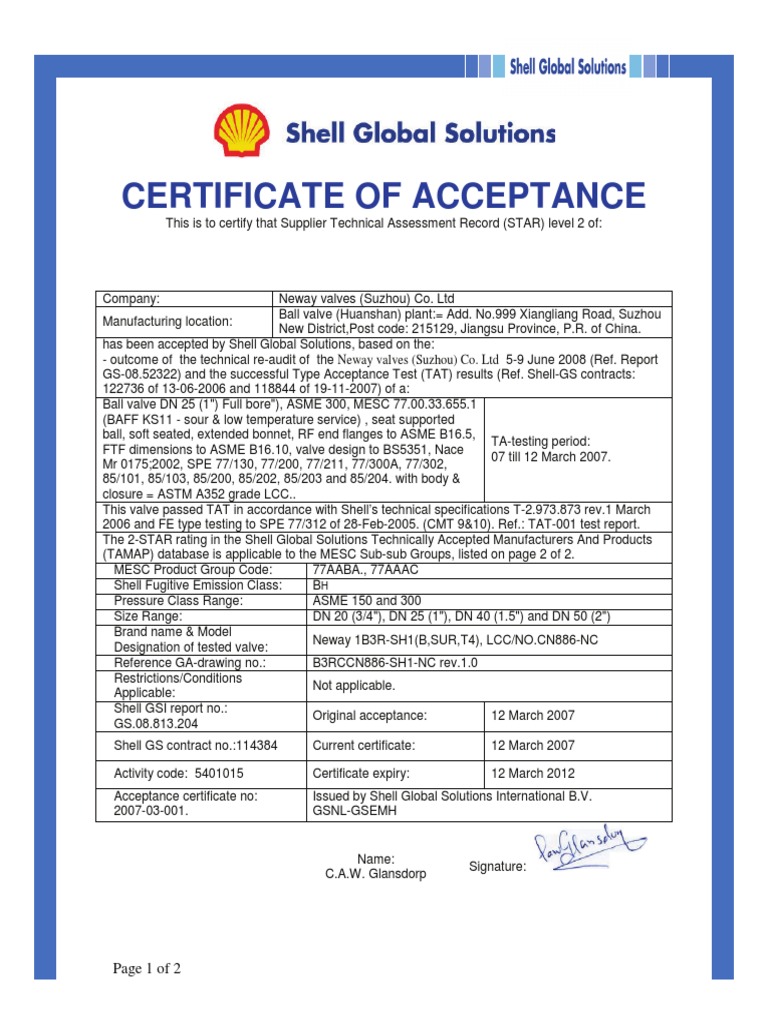 Shell Floating Ball Valve TAMAP 12mar07 | PDF | Valve | Gas Technologies