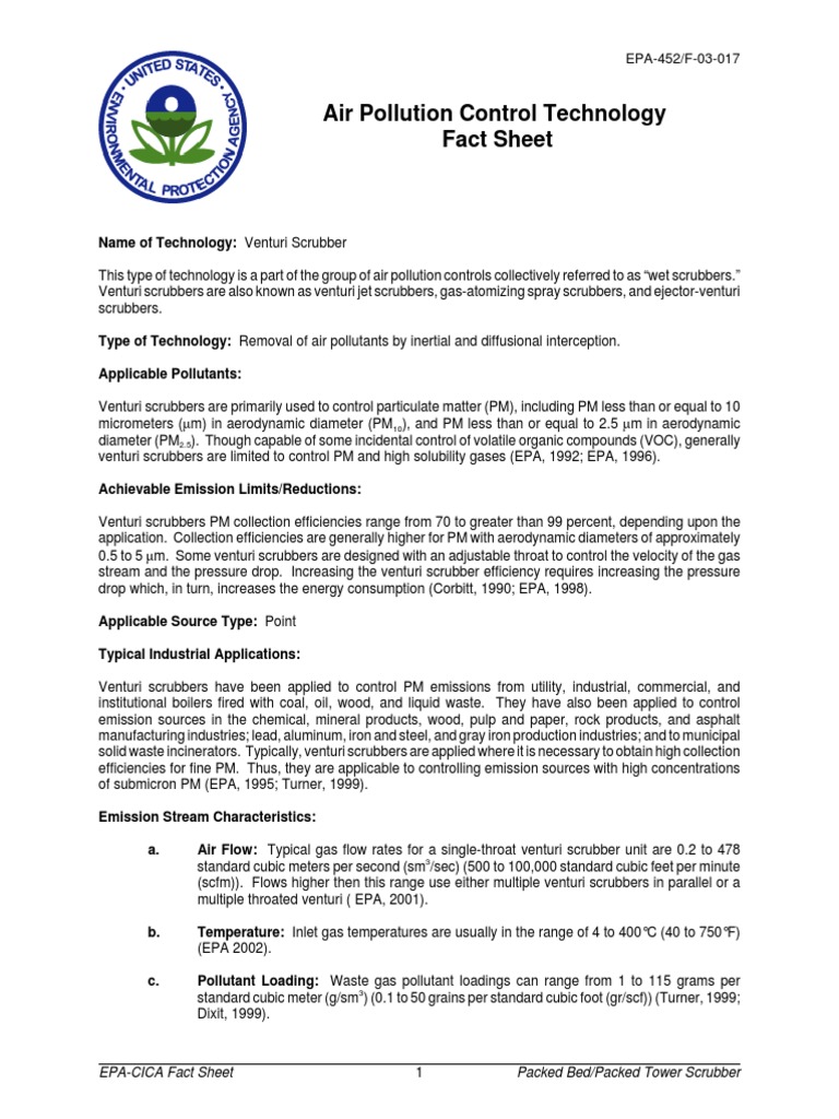 Air Pollution Control Technology Fact Sheet: EPA-452/F-03-017 | PDF ...