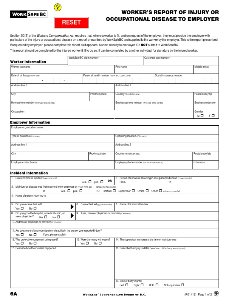 Worker's Injury Report Form BC | PDF | Law