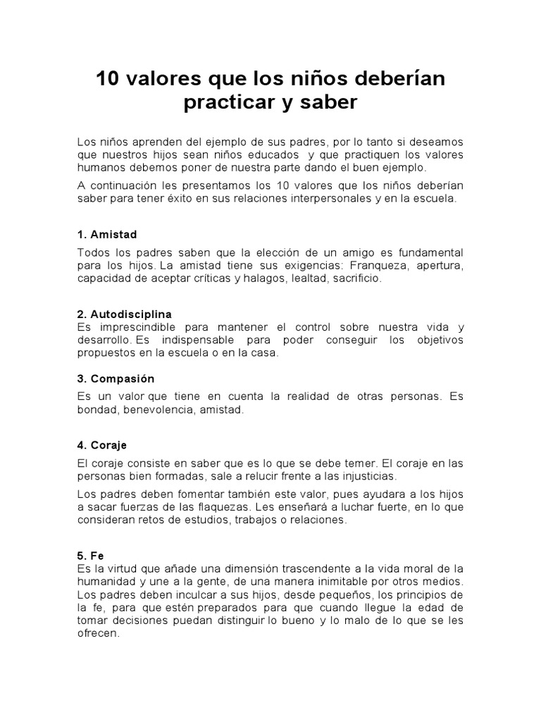 10 Valores | PDF | Moralidad | Conocimiento