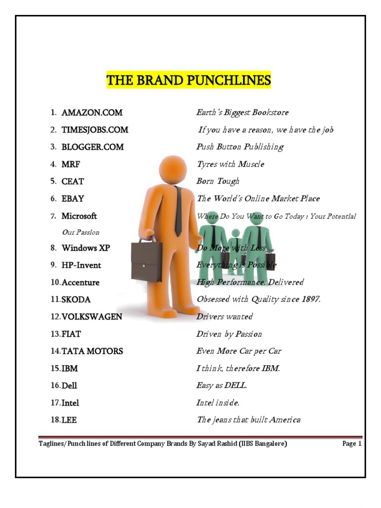Company Brand Taglines and Punchlines | PDF | Companies | Business
