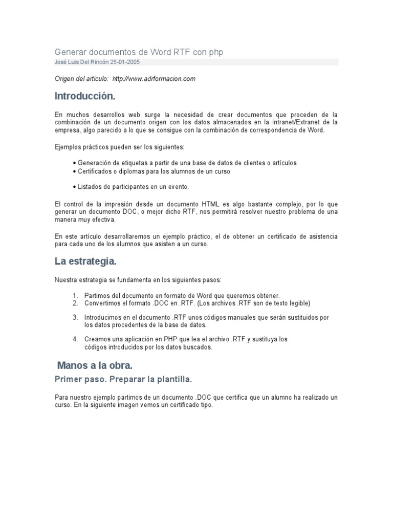 Generar Documentos de Word RTF Con PHP | PDF | Microsoft Word | SQL