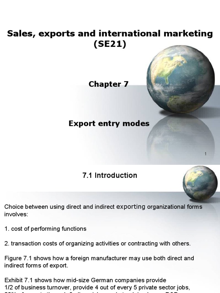 SE21 Chapter 7 Export Entry Modes | Sales | Exports