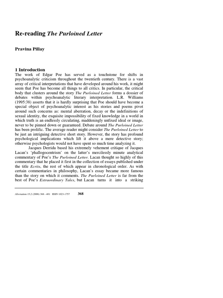 Re-Reading The Purloined Letter | PDF | Deconstruction | Jacques Lacan