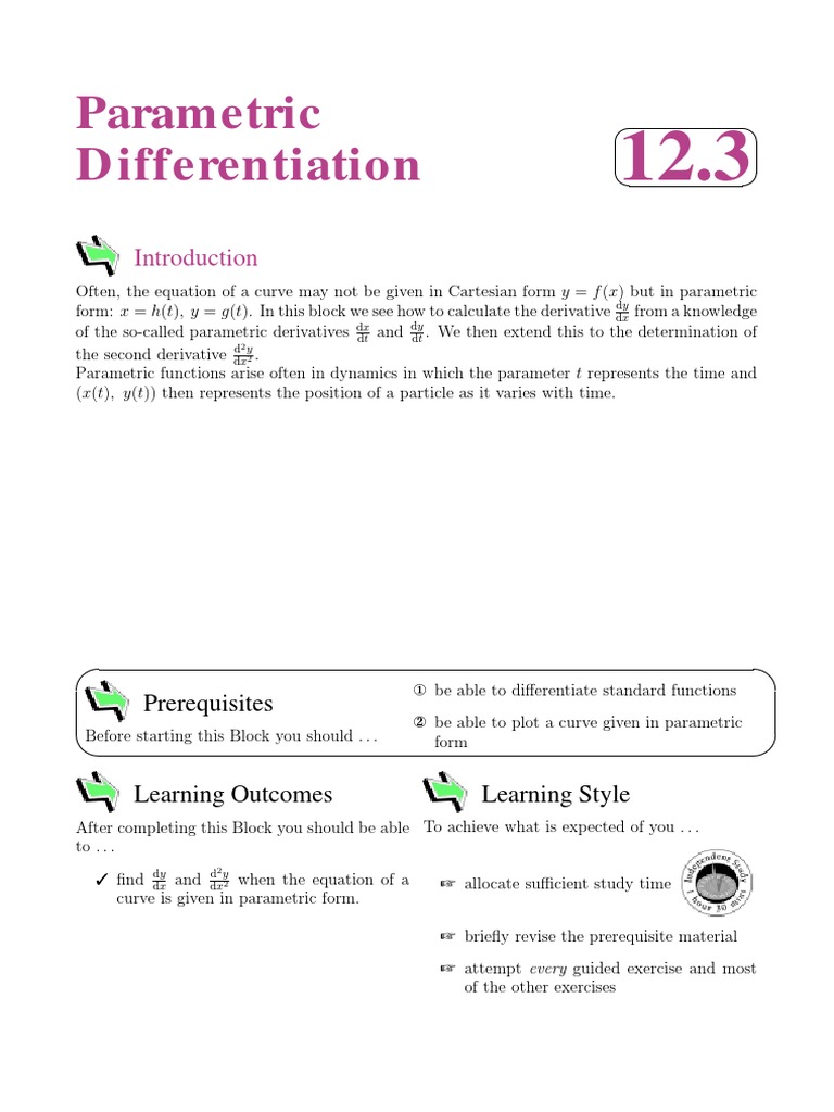 Parametric Differentiation | Download Free PDF | Equations | Derivative
