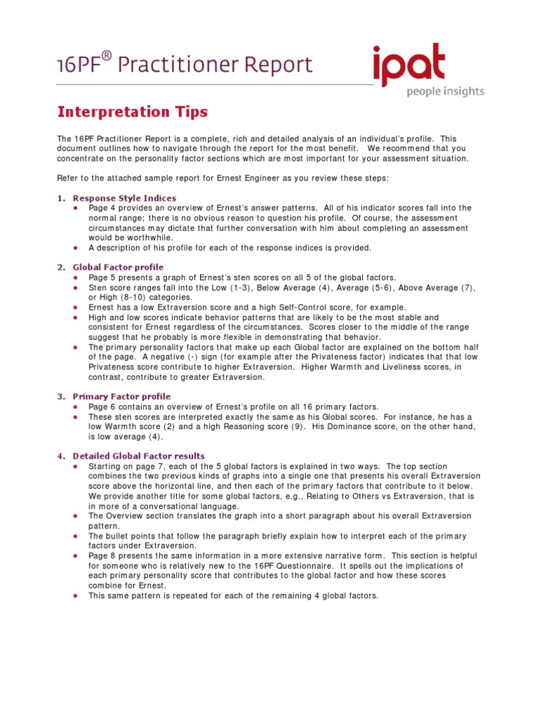 16PF Practitioner Report Interpretation Tips | PDF | Extraversion And ...