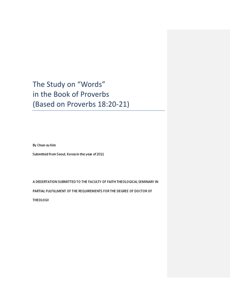 The Study On "Words" in The Book of Proverbs (Based On Proverbs 18:20 ...