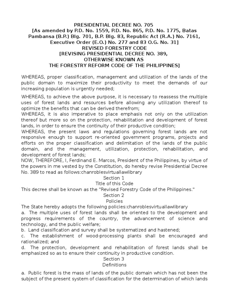 PD 705 Revised - Forestry - Code | PDF | Forests | Forestry
