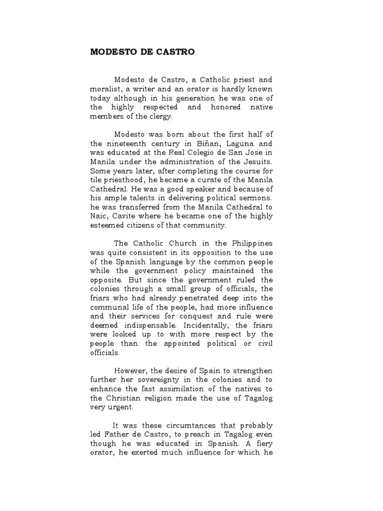 Modesto de Castro | Tagalog Language | Sermon