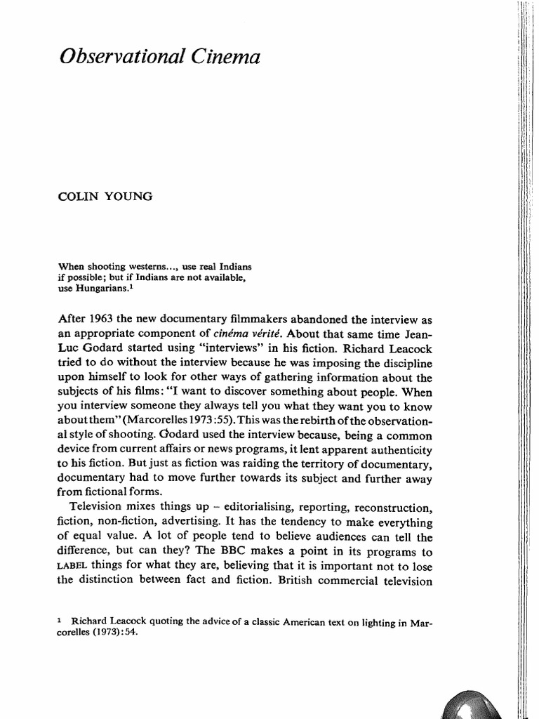 Young Observational Cinema | PDF | Documentary Film | Filmmaking