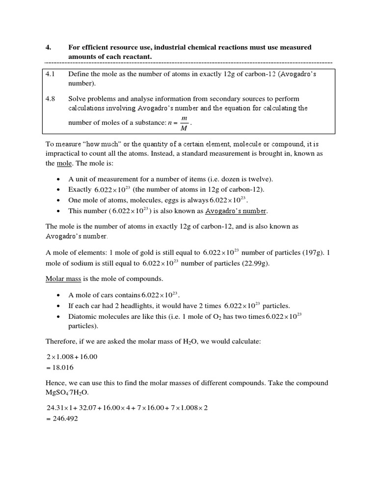 Preliminary Chemistry Mole Calculations | PDF | Mole (Unit) | Gases